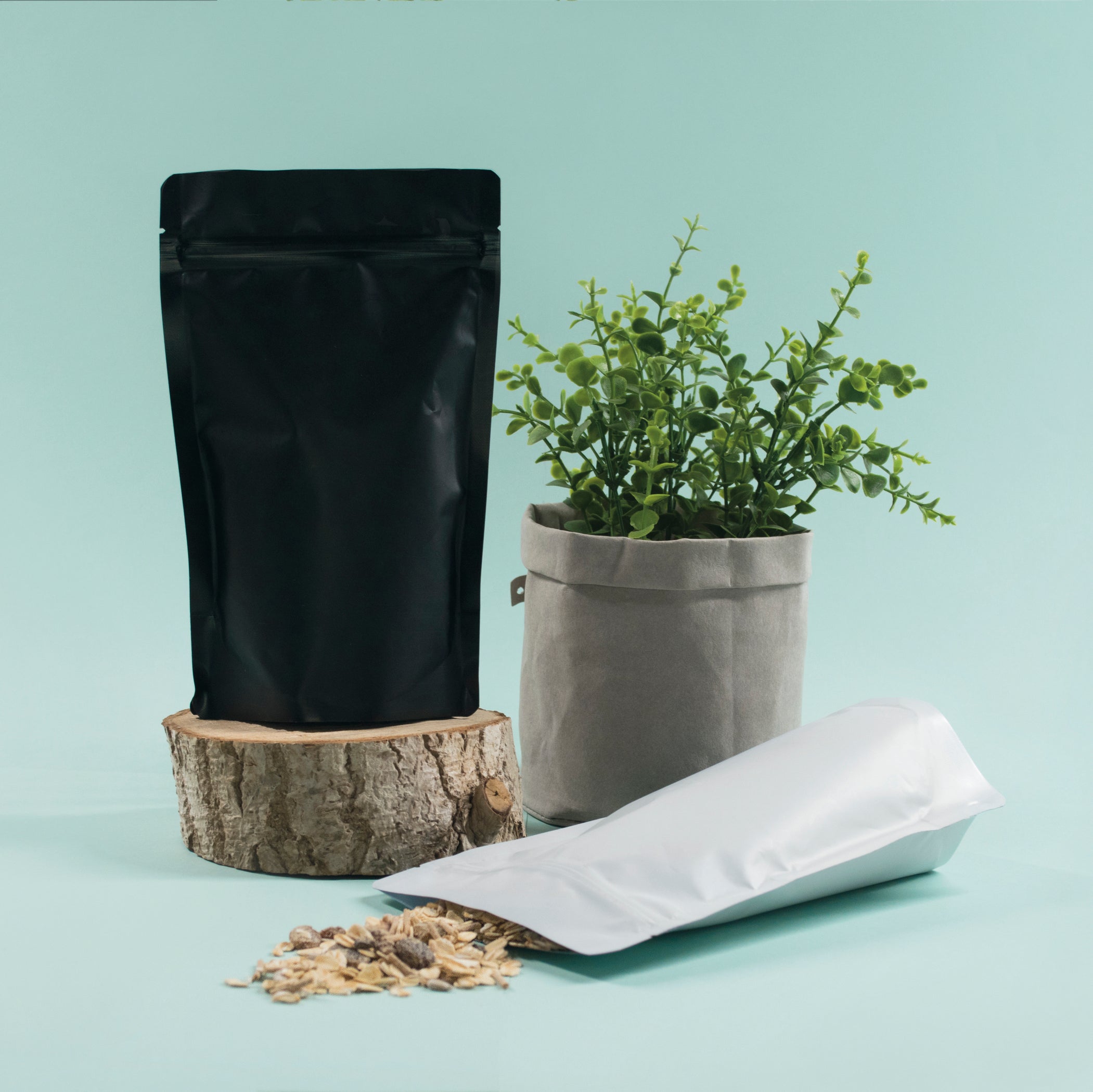 Matte Black & Matte White Stand Up Pouches w/ zip & tear notches (with ...